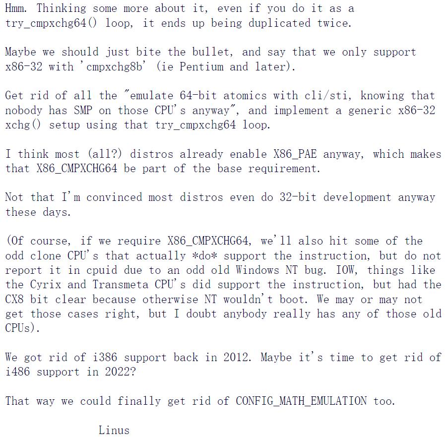 Linus thinks it's time to remove support for i486 CPUs from the kernel ...