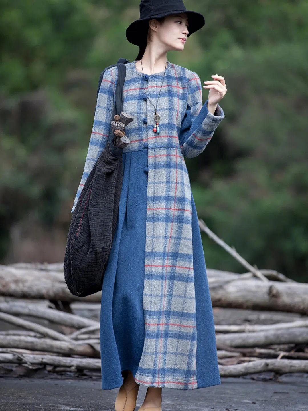 blue wool plaid dress - iNEWS