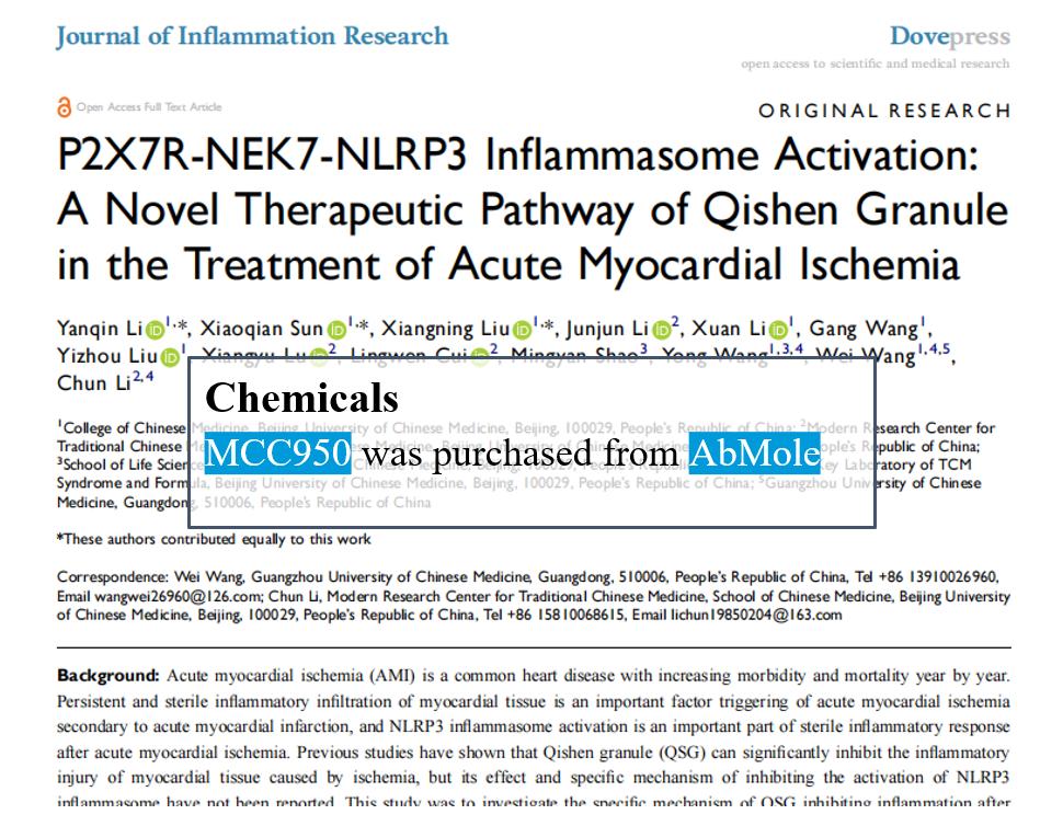 AbMole Research - QSG A New Pathway for AMI Activation of P2X7R-NEK7 ...