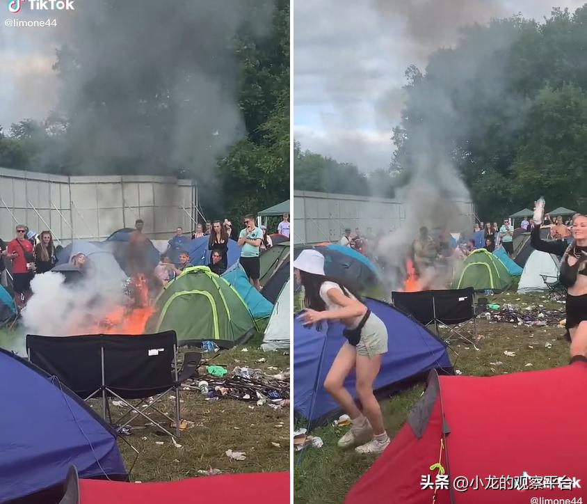 On the last day of the Reading and Leeds Festival, several tents were ...