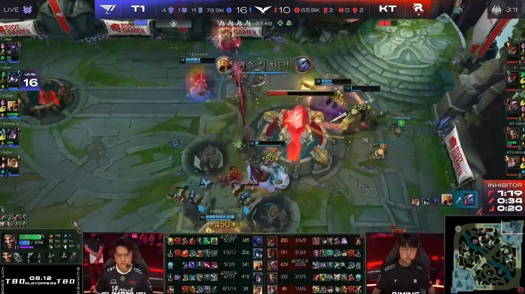 T1 defeated KT, the leader of the regular season, Zeus beat the top laner for three consecutive ...