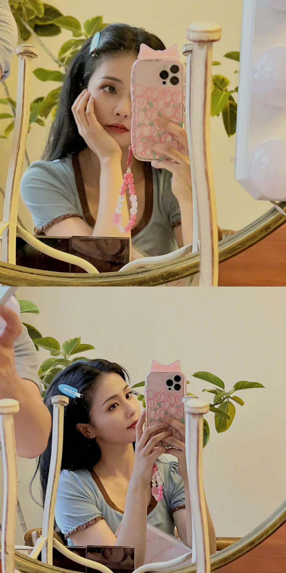 Bailu took pictures with him, with long hair and bright eyes, giving ...