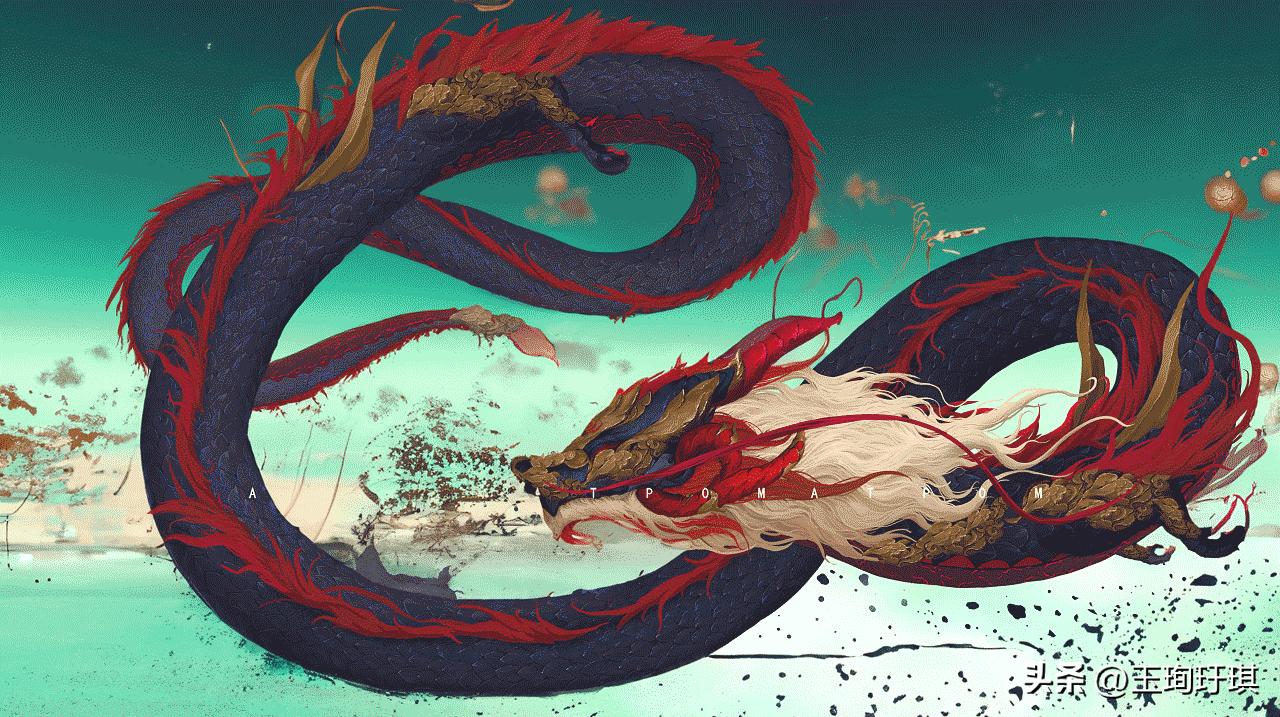 Shan Hai Jing Strange Beast: Candle Dragon, with a human face and a red ...