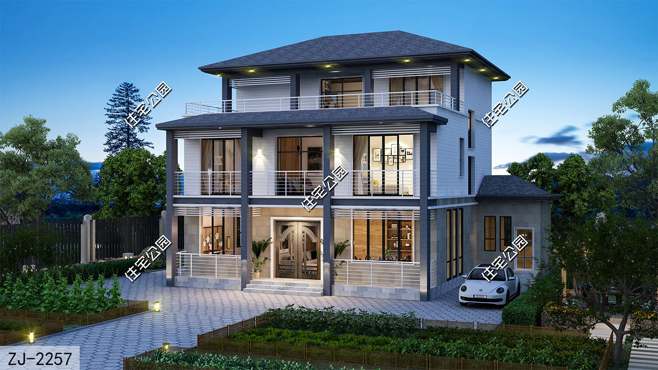 A three-story modern villa with a firewood kitchen, a 7-meter-wide ...