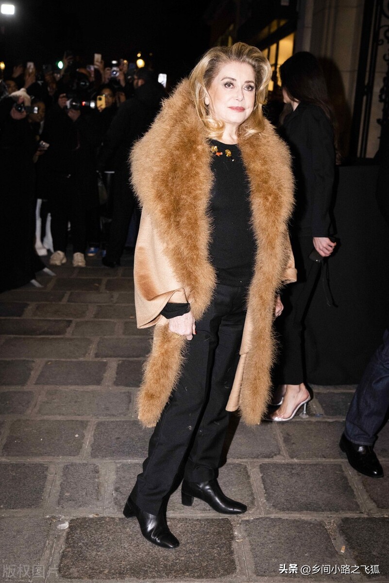 Catherine Deneuve is wearing a fur coat + black sweater elegant and ...
