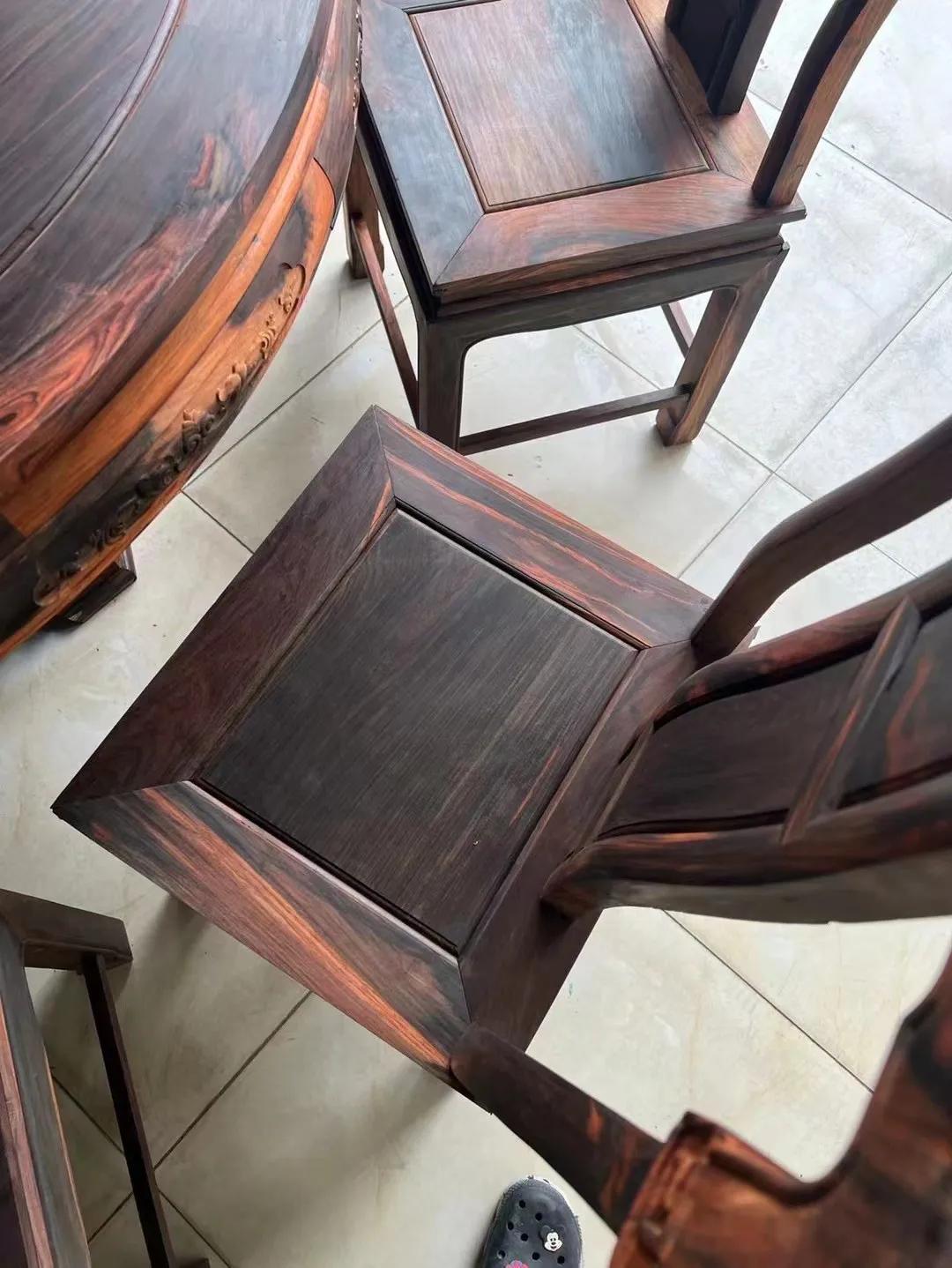 Laos Big Red Rosewood (Cozhi Dalbergia) 1m 38 Round Table with 8 ...