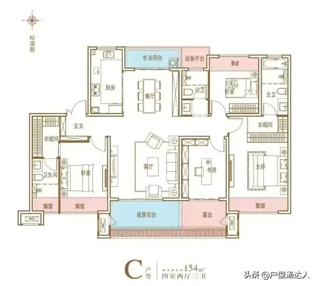 154 square meters can be designed into such a perfect four-bedroom ...