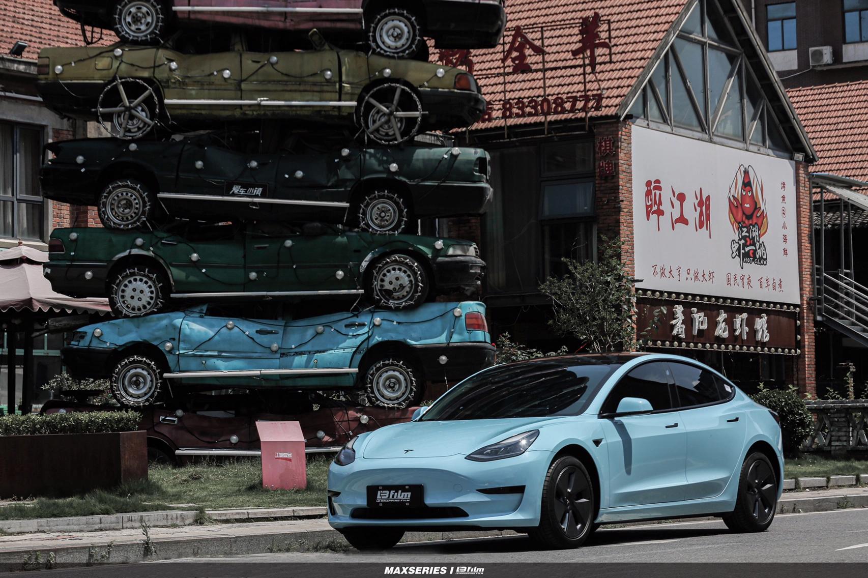 Tesla model 3-LB FILM color change film original paint sea breeze blue ...