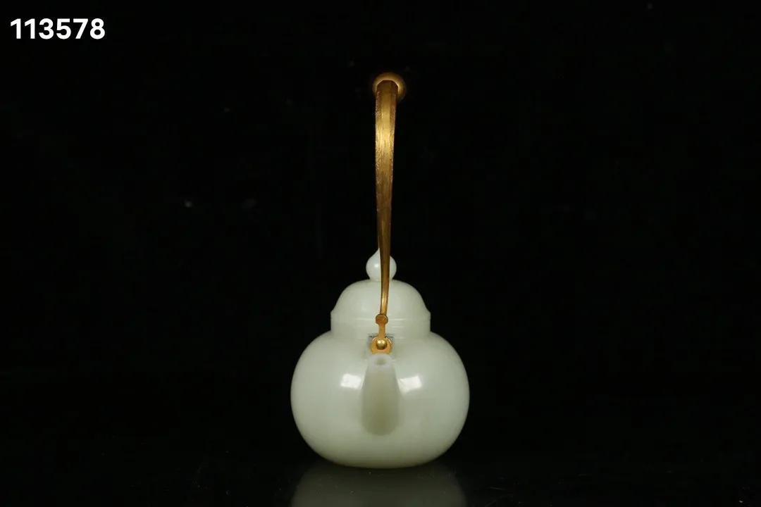 Qing old Hetian jade pot with beams, the jade is warm and delicate, the ...