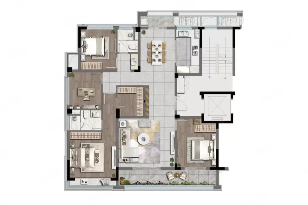 155 square meters of home type, elegant interior layout, reflecting the ...