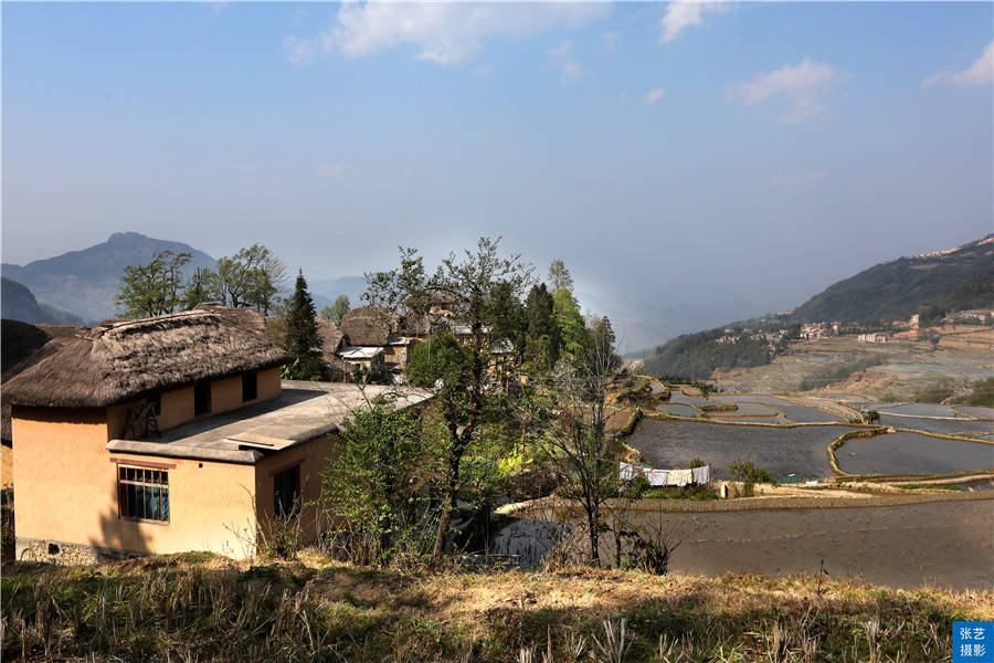 The beautiful ancient village of Azhake among the terraced fields in ...