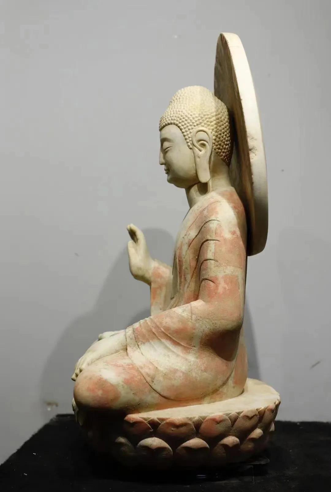 Tang and Han Baiyu Painted Shakyamuni Buddha Height 67cm, Width 37cm ...