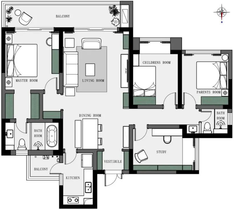 140-square-meter simple American-style four-room, super warm and fresh ...