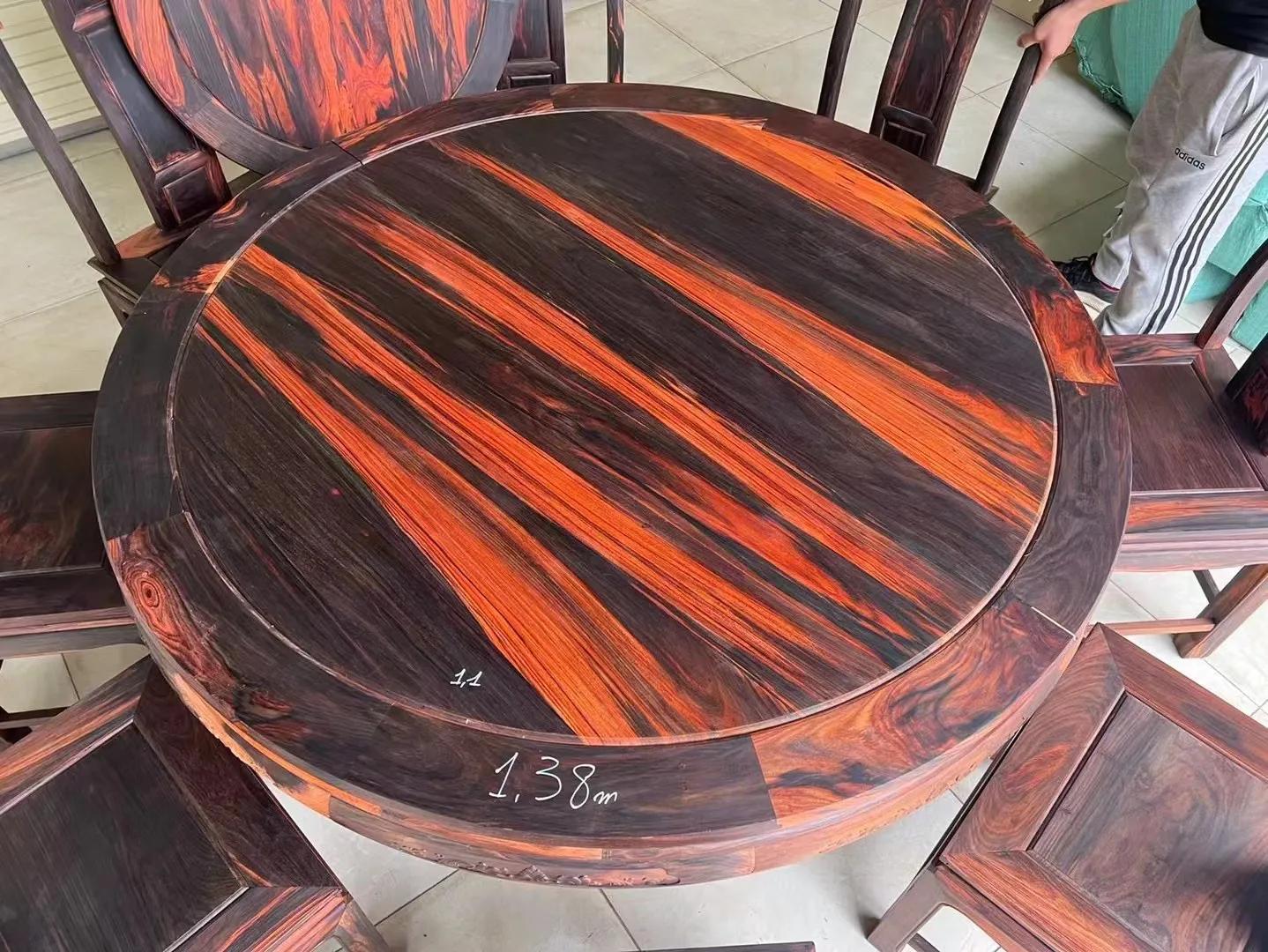 Laos Big Red Rosewood (Cozhi Dalbergia) 1m 38 Round Table with 8 ...