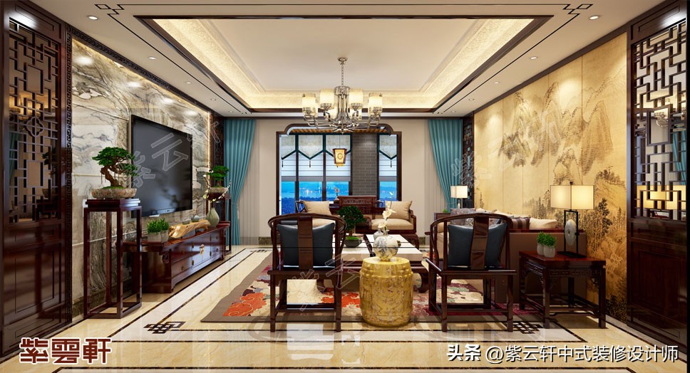 Large flat-floor Chinese-style residence, modern Chinese design ...