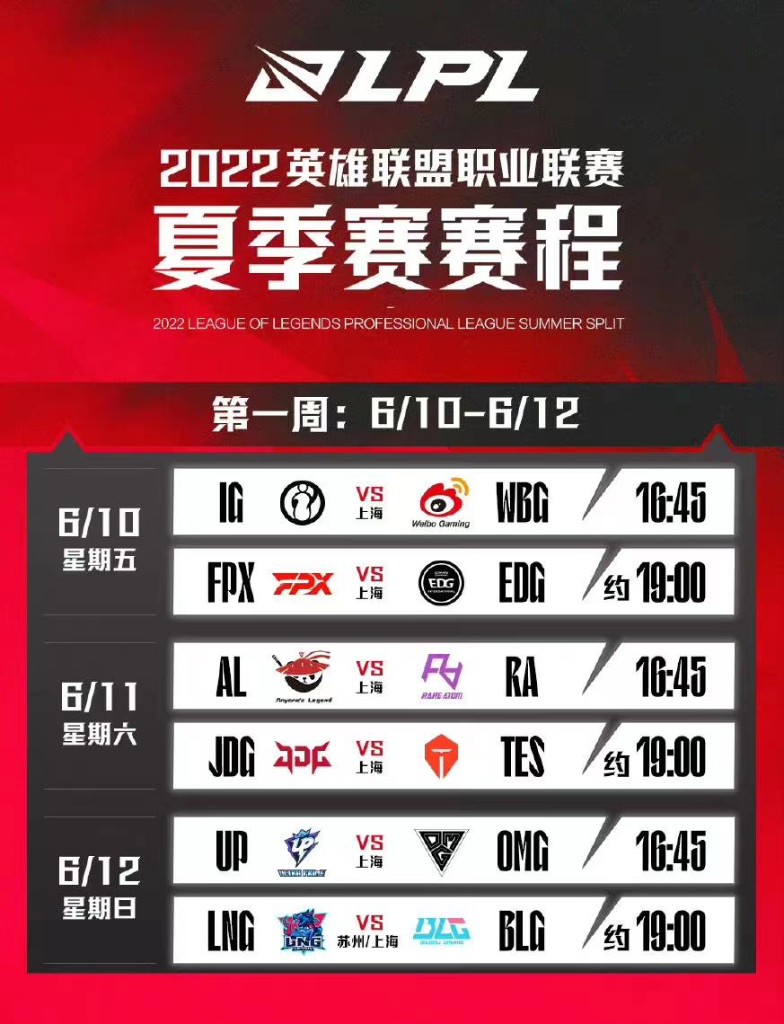 LPL夏季賽賽程公布：盡情期待10日下午IG對陣WBG,FPX對陣EDG - 資訊咖