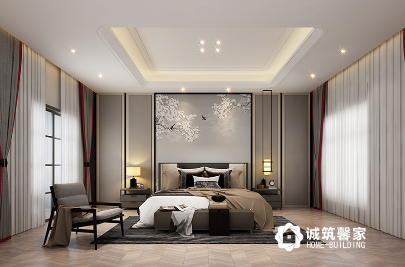 The basement is designed in a new Chinese style, with an elegant style ...