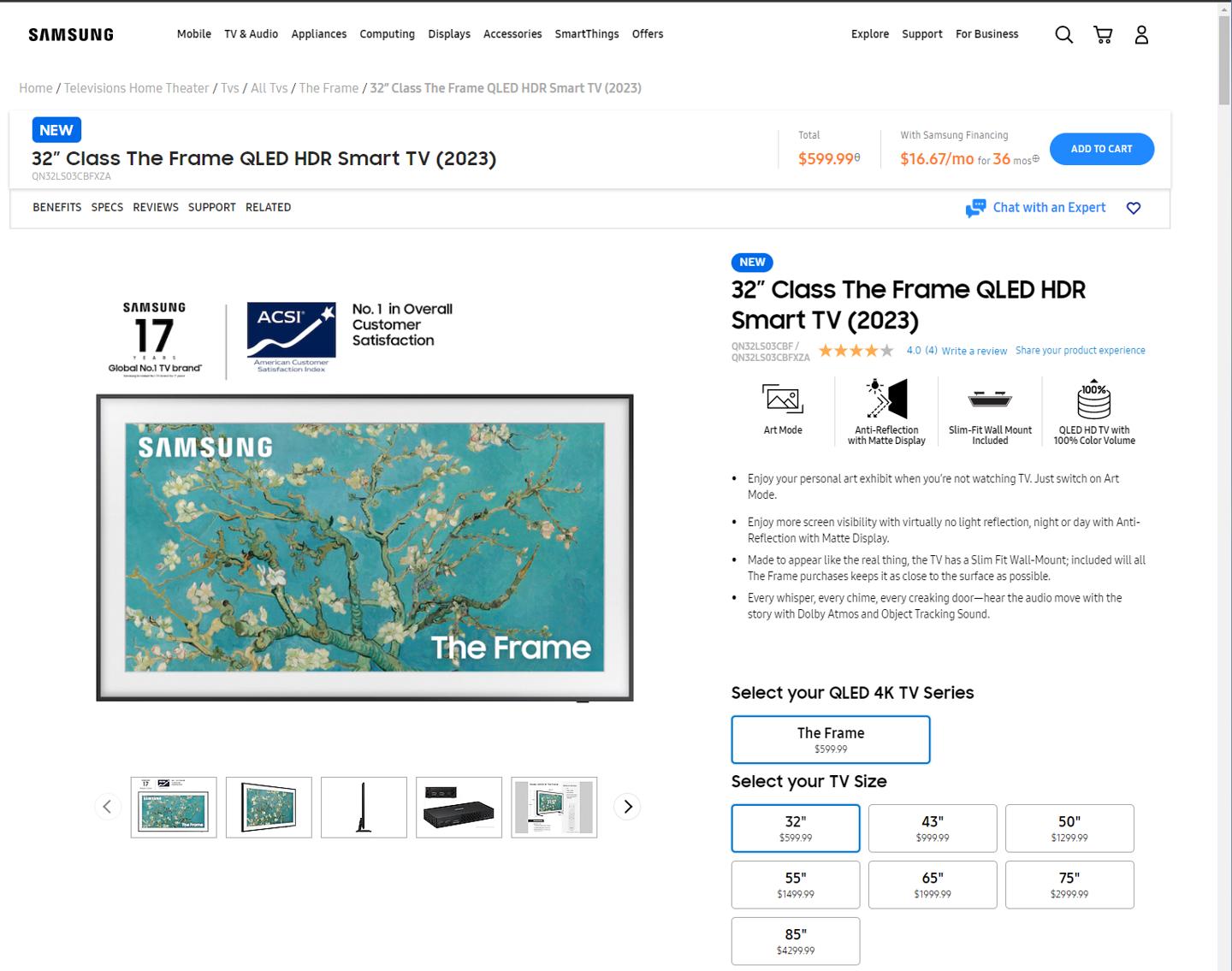 Samsung The Frame TV 2023 TV release: 32 inches support motion sensor ...