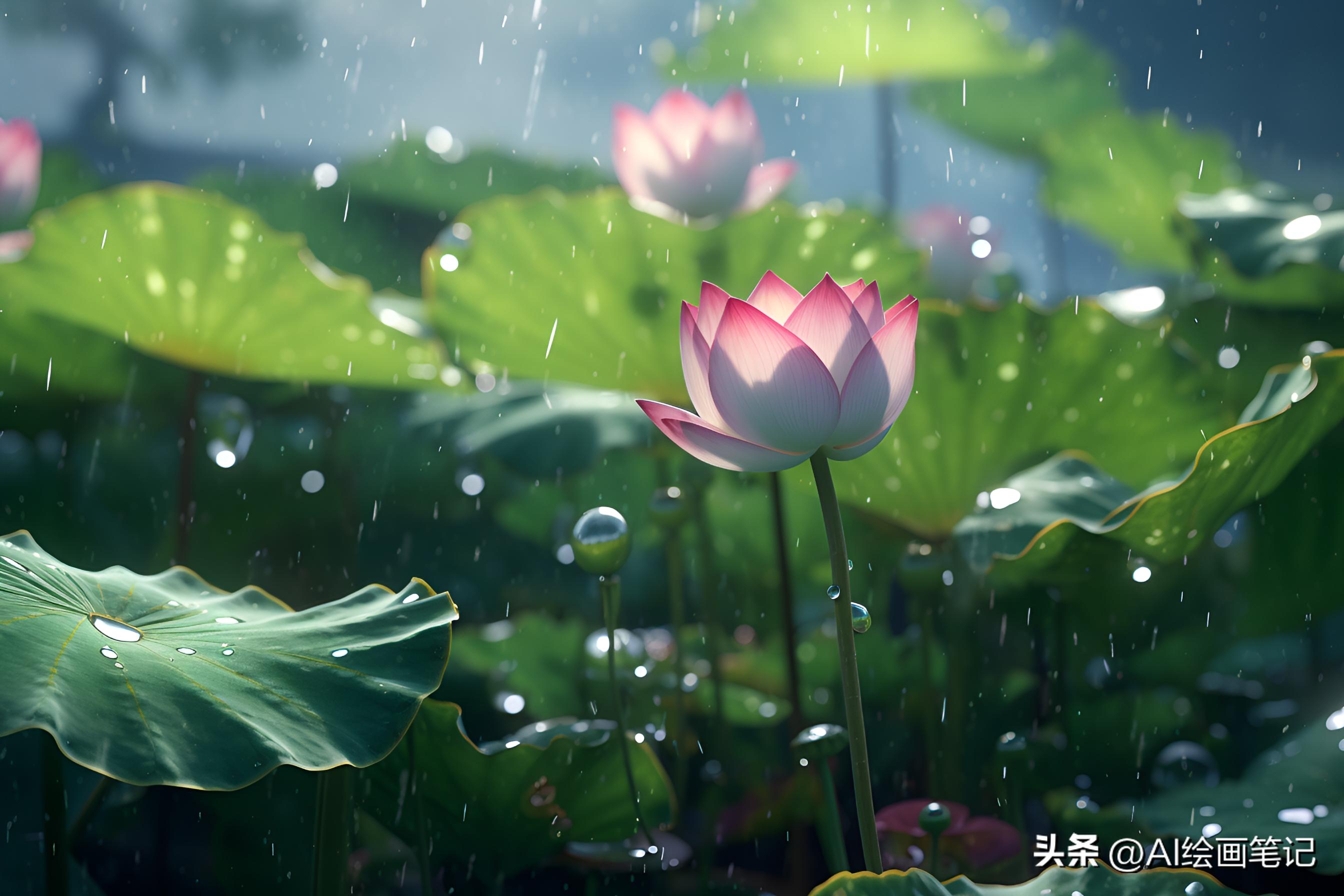 Ai Painting: Walking in the pond following the drizzle, feeling the ...
