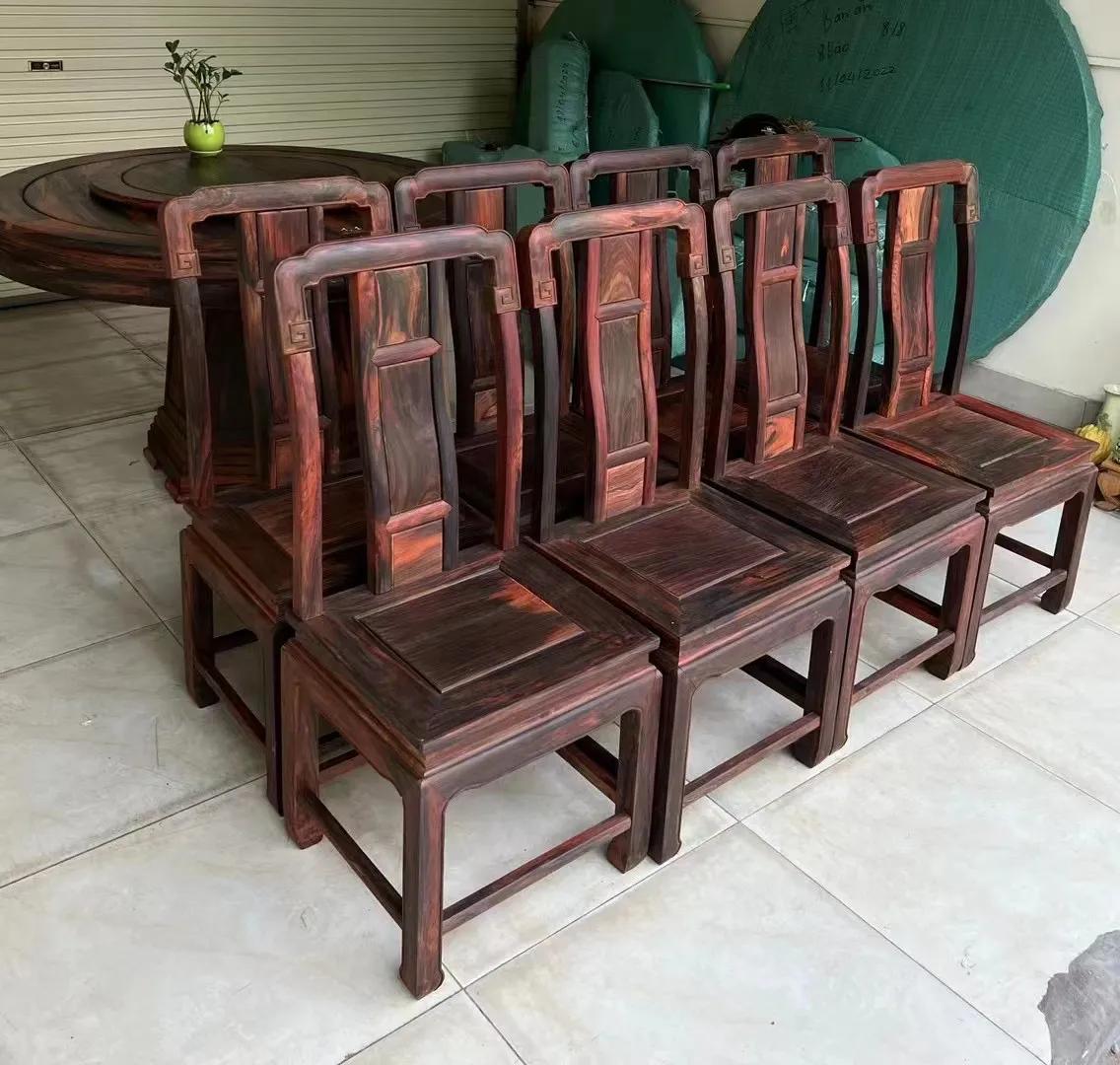 Laos Big Red Rosewood (Cozhi Dalbergia) 1m 38 Round Table with 8 ...