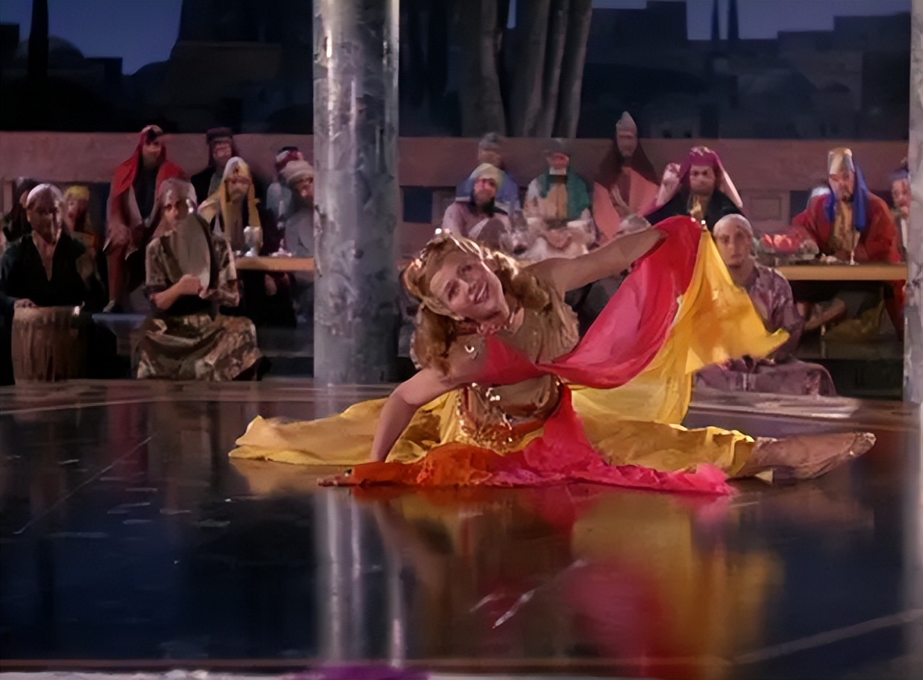 How does Hayworth's performance of "Salome" convey the emotional charm ...