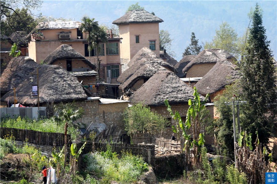 The beautiful ancient village of Azhake among the terraced fields in ...