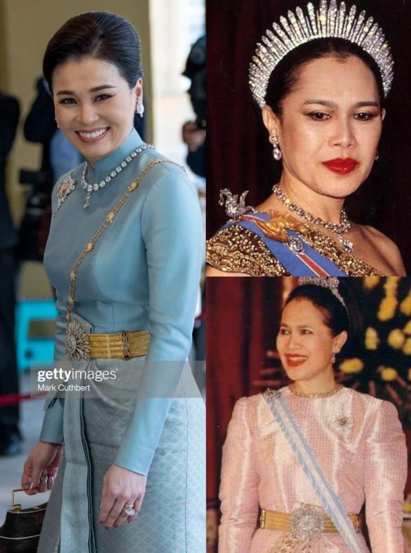 Queen Sutida of Thailand, carrying "Tang Pozi" and wearing "Big Rock ...
