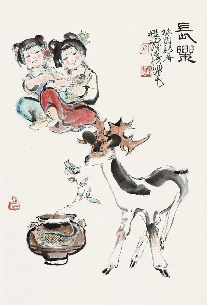 Cheng Shifa's painting of deer, with a few simple strokes, full of ...