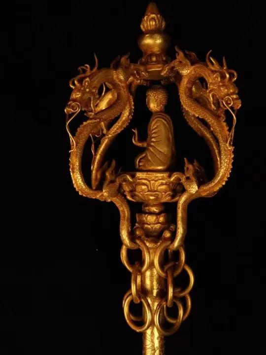 Bronze gold hand chisel engraved Buddha pattern Zen stick high - iNEWS