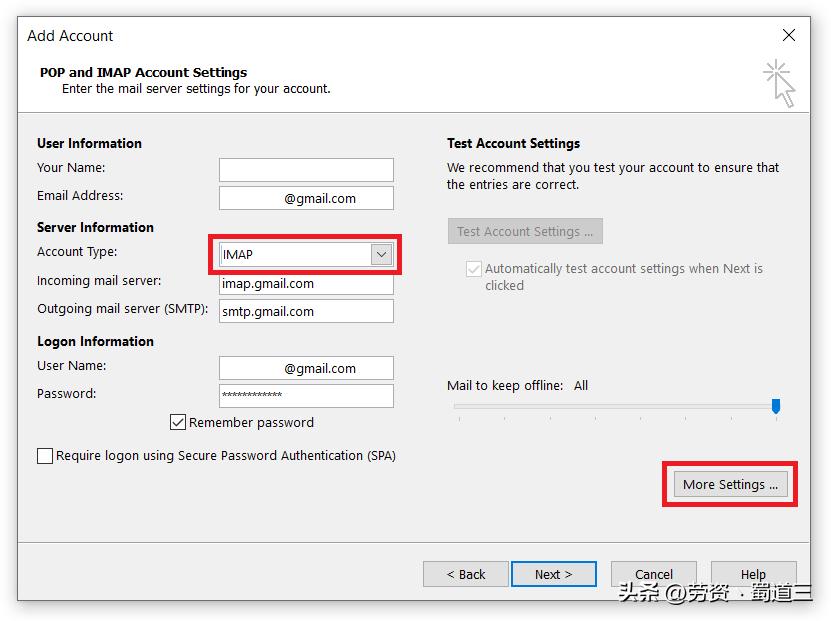 What should I do if OUTLOOK cannot connect to the GMAIL account? - iNEWS