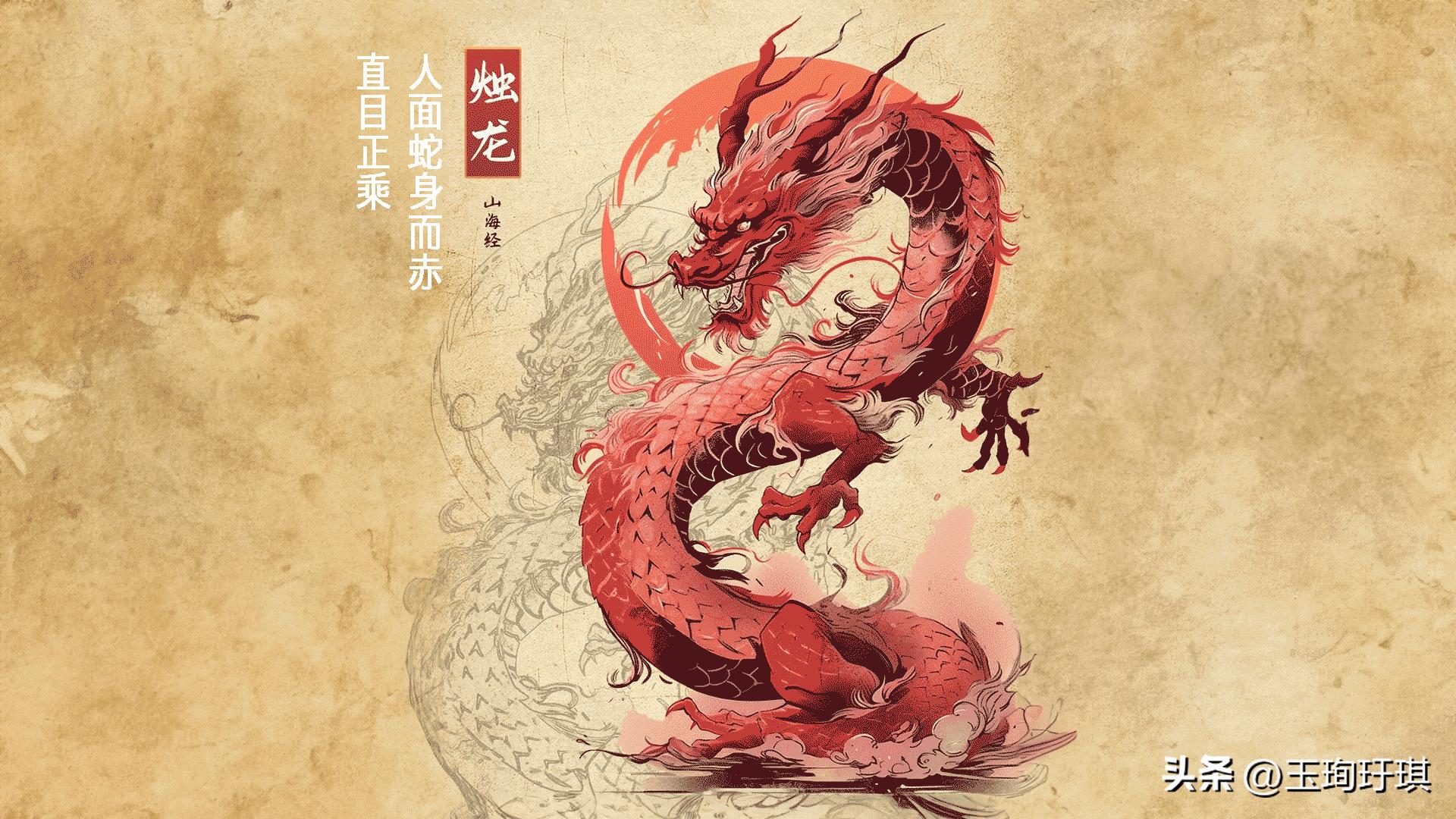 Shan Hai Jing Strange Beast: Candle Dragon, with a human face and a red ...