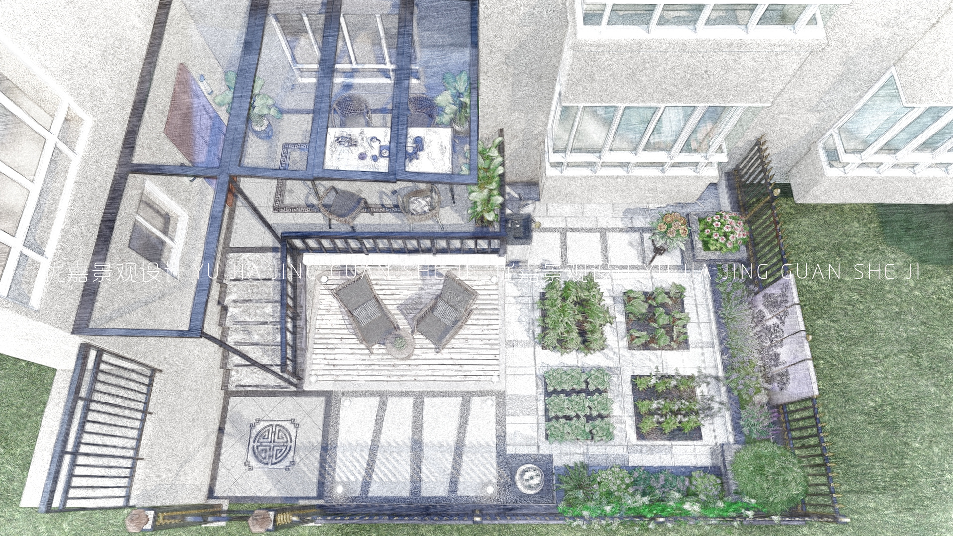 Design and renovation of a residential courtyard on the first floor ...