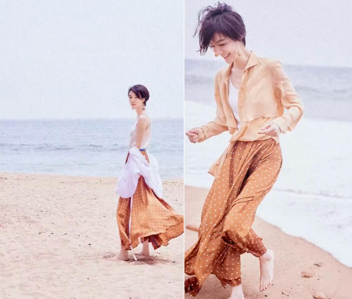 40-year-old Che Xiao wears a suspender to take beautiful photos!Thin ...