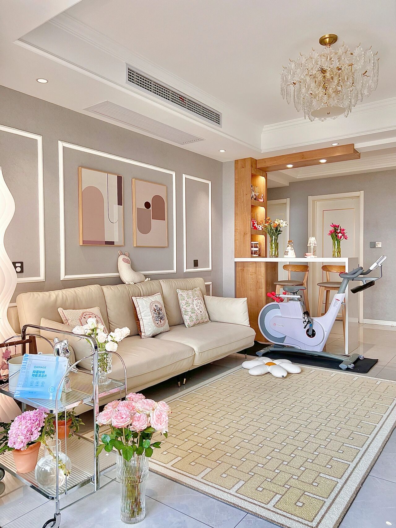 116㎡ Morandi cream living room, so the decoration is beautiful and ...