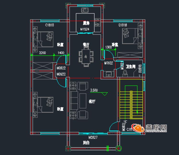 11x11m rural ordinary simple two-story building design drawing, which ...