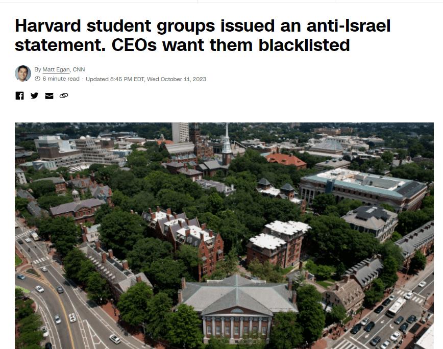 Harvard University students sign "Israel should bear full ...
