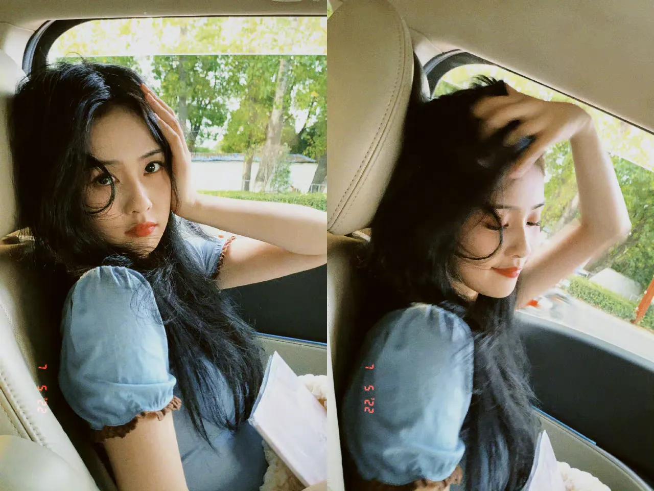 Bailu took pictures with him, with long hair and bright eyes, giving ...