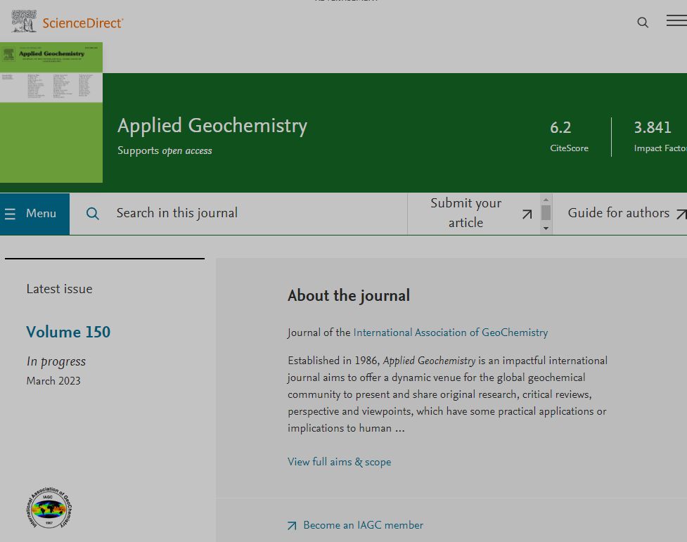 APPLIED GEOCHEMISTRY is a few districts, is it an early warning journal ...