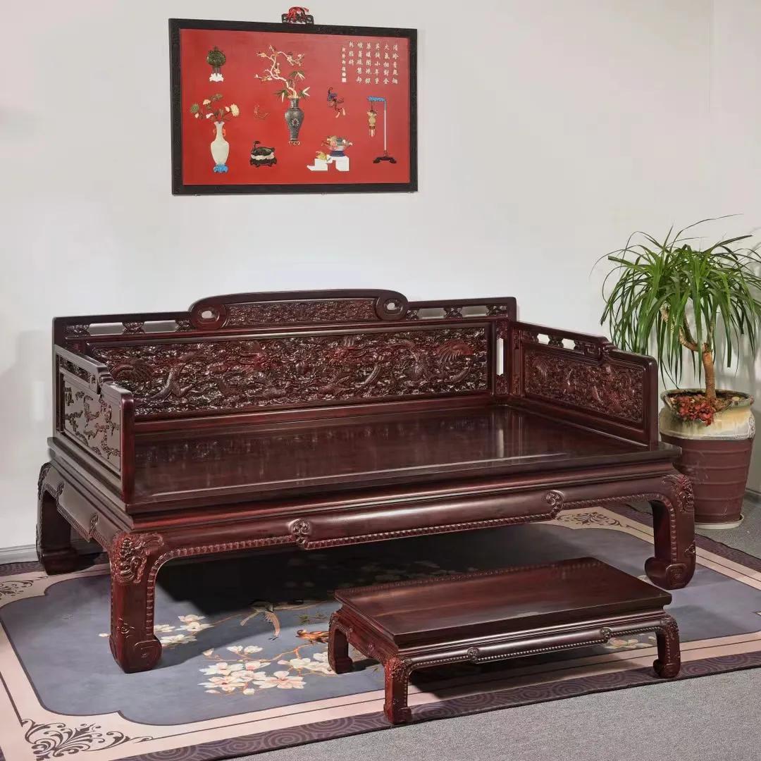 Authentic Indian lobular rosewood dragon pattern Arhat bed - iMedia