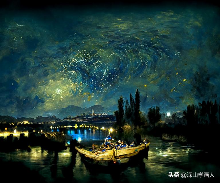 Lake under the stars, bridge, boat - iNEWS