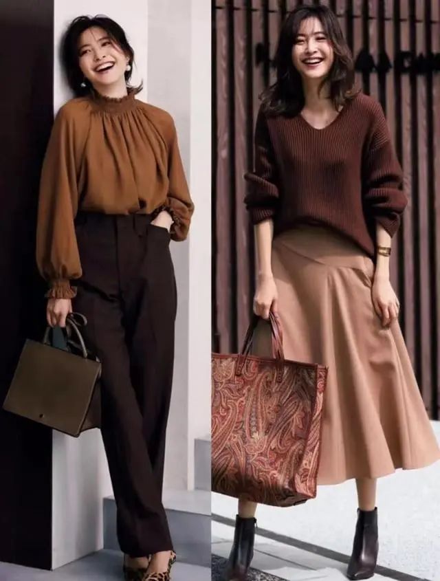How to wear a coffee-colored sweater in early winter to look good?These ...
