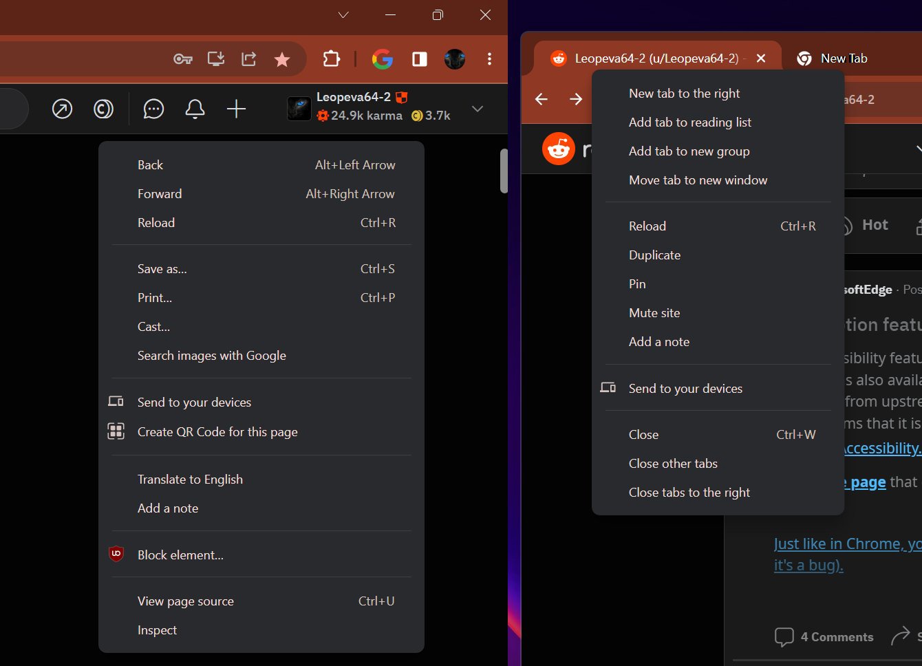 New feature of desktop version of Google Chrome browser: menu text ...