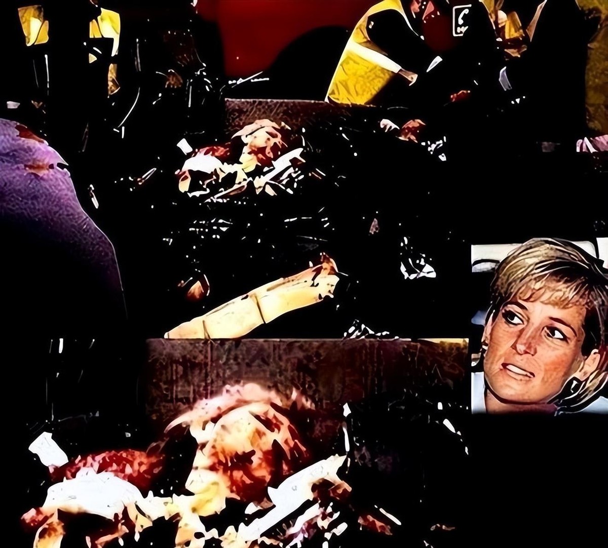 After the car accident in 1997, the paparazzi took a real shot of Diana, her face was disfigured ...