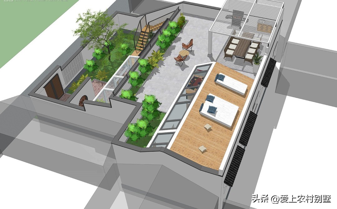 A drawing of a villa with a courtyard on the first floor, the real ...