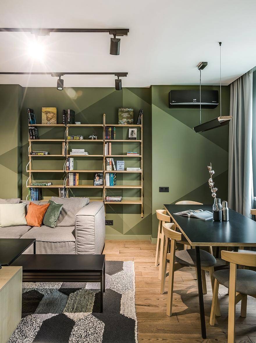 This 86-square-meter house, olive green + rough concrete texture, is ...
