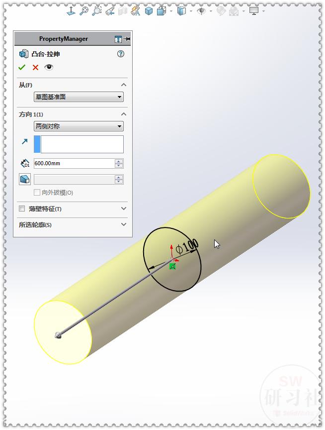 Make an outline for the SolidWorks thread feature, and then draw the ...