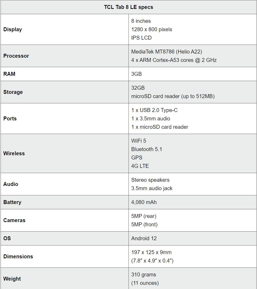TCL Tab 8 LE Android tablet released: 8-inch LCD screen, 4G LTE support ...