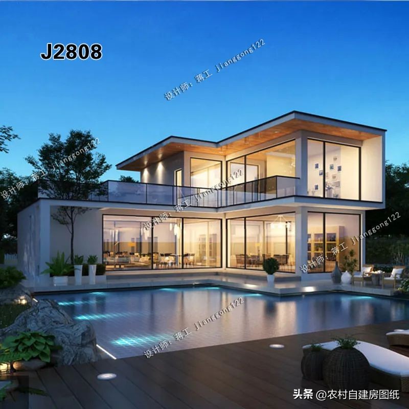 3 designs of two-story rural villas, the L-shaped layout is very ...