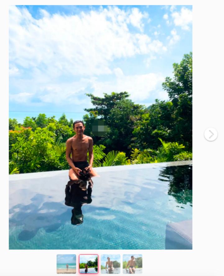 The 60-year-old Dude has a great figure!Wearing only swimming trunks ...