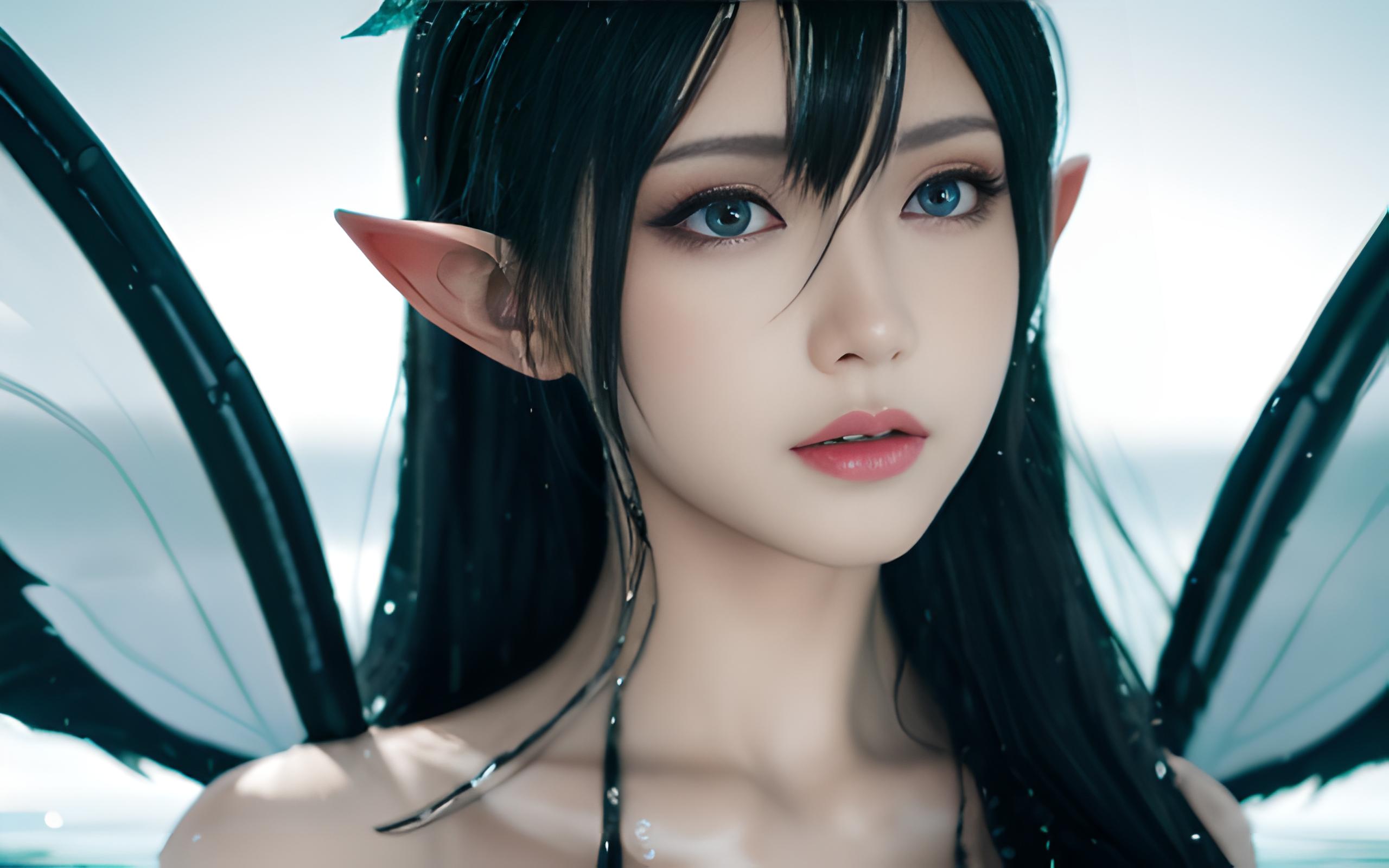 AI painting elves playing in water (computer wallpaper) - iMedia